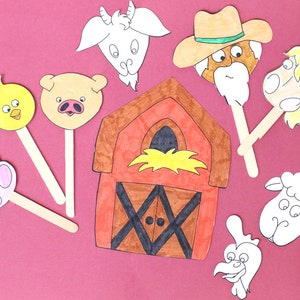 Farm Animal Stick Puppets | Coloring Pages and Preschool Craft | Old ...