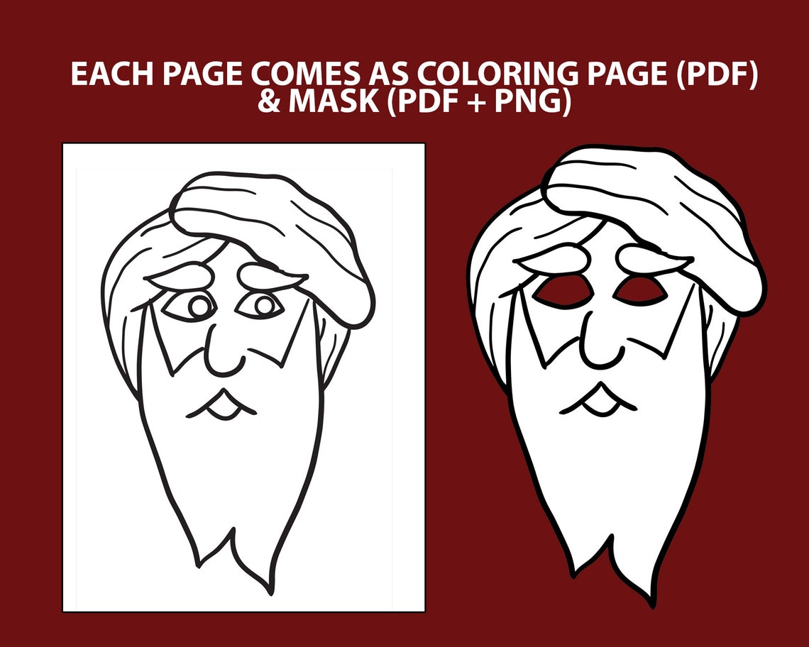 9 PURIM Mask Templates and Coloring Pages Purim Story | Etsy