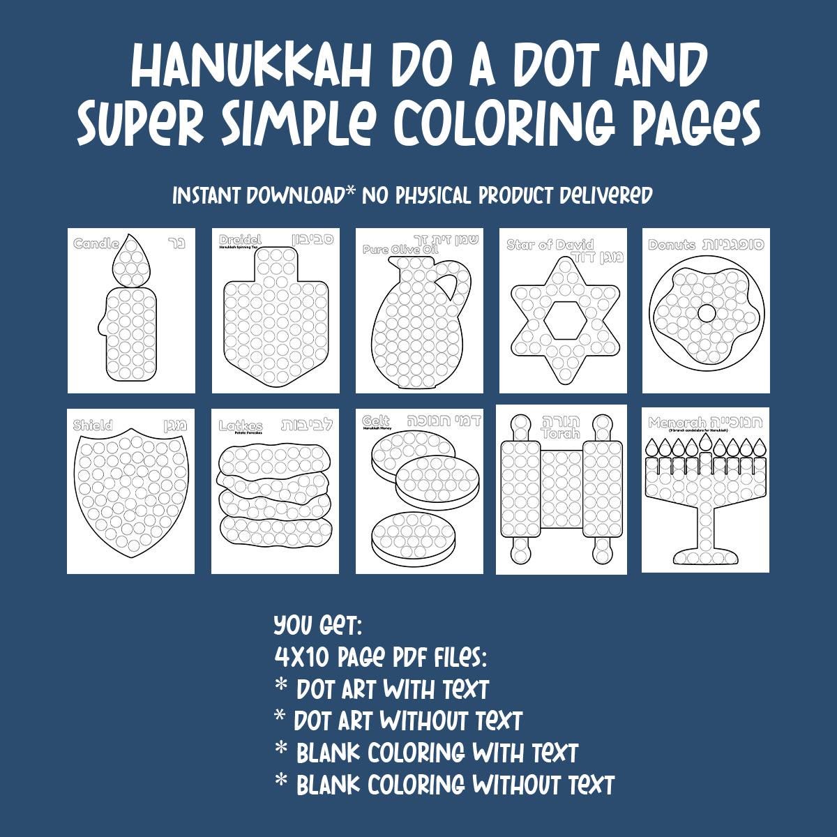 Hanukkah Coloring and Do a Dot Pages | Holiday Coloring Book | Hanukkah ...