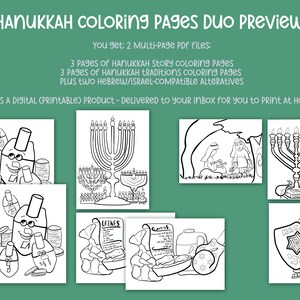 Chanukah Coloring Pages Duo | Hanukkah Traditions AND Story Coloring ...