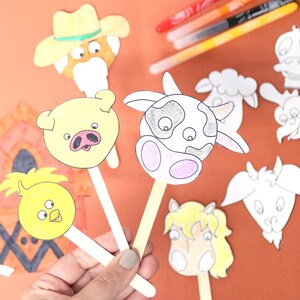 Farm Animal Stick Puppets | Coloring Pages and Preschool Craft | Old ...