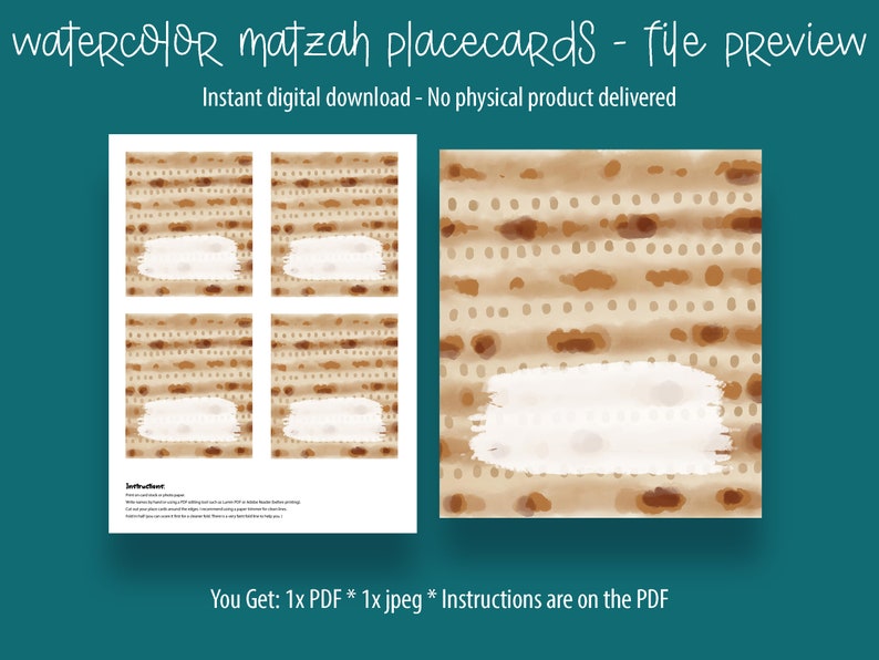 Printable Passover Name Cards Watercolor Matzah Print Table Decor ...