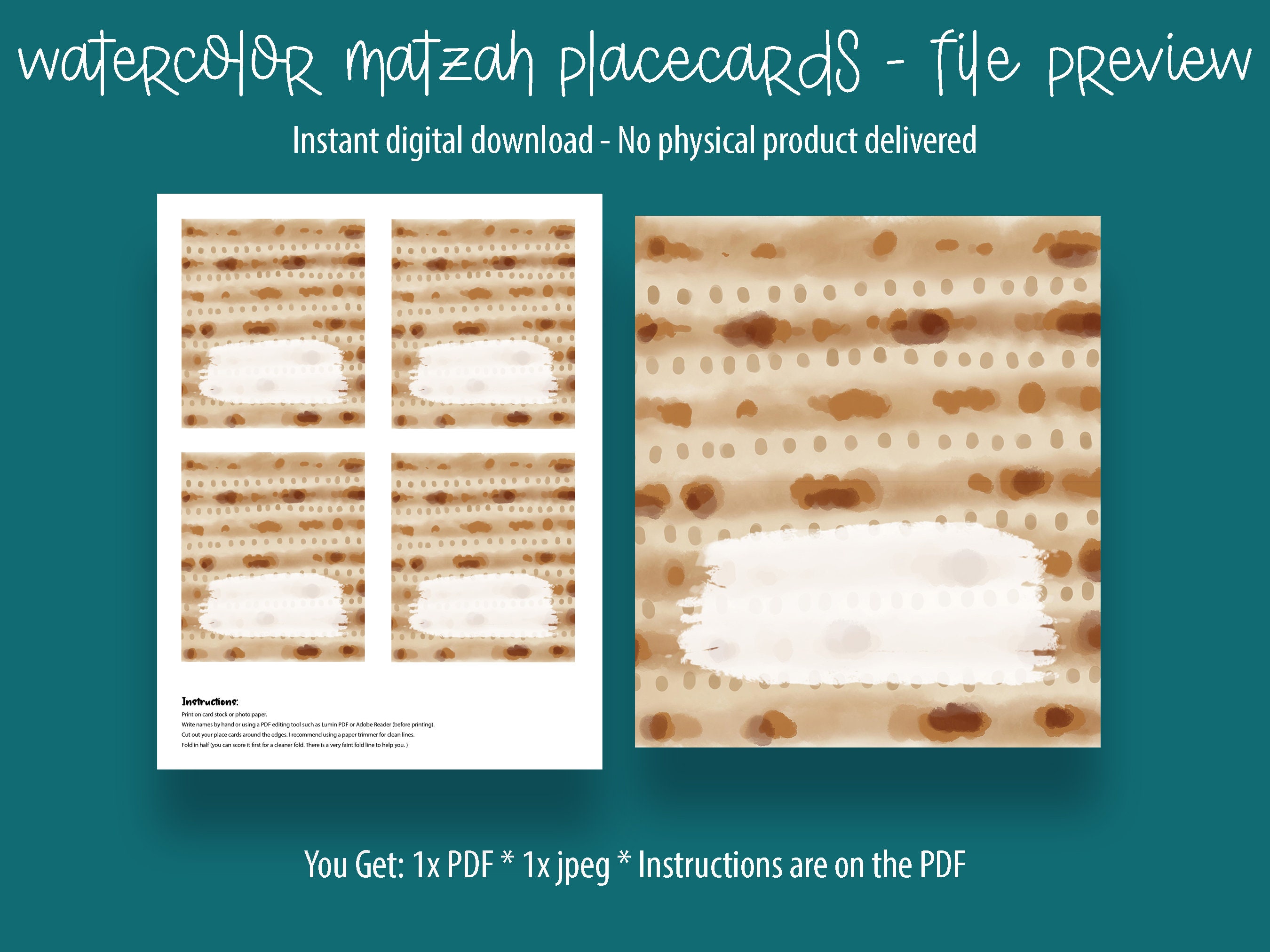 Printable Passover Name Cards Watercolor Matzah Print Table Decor ...