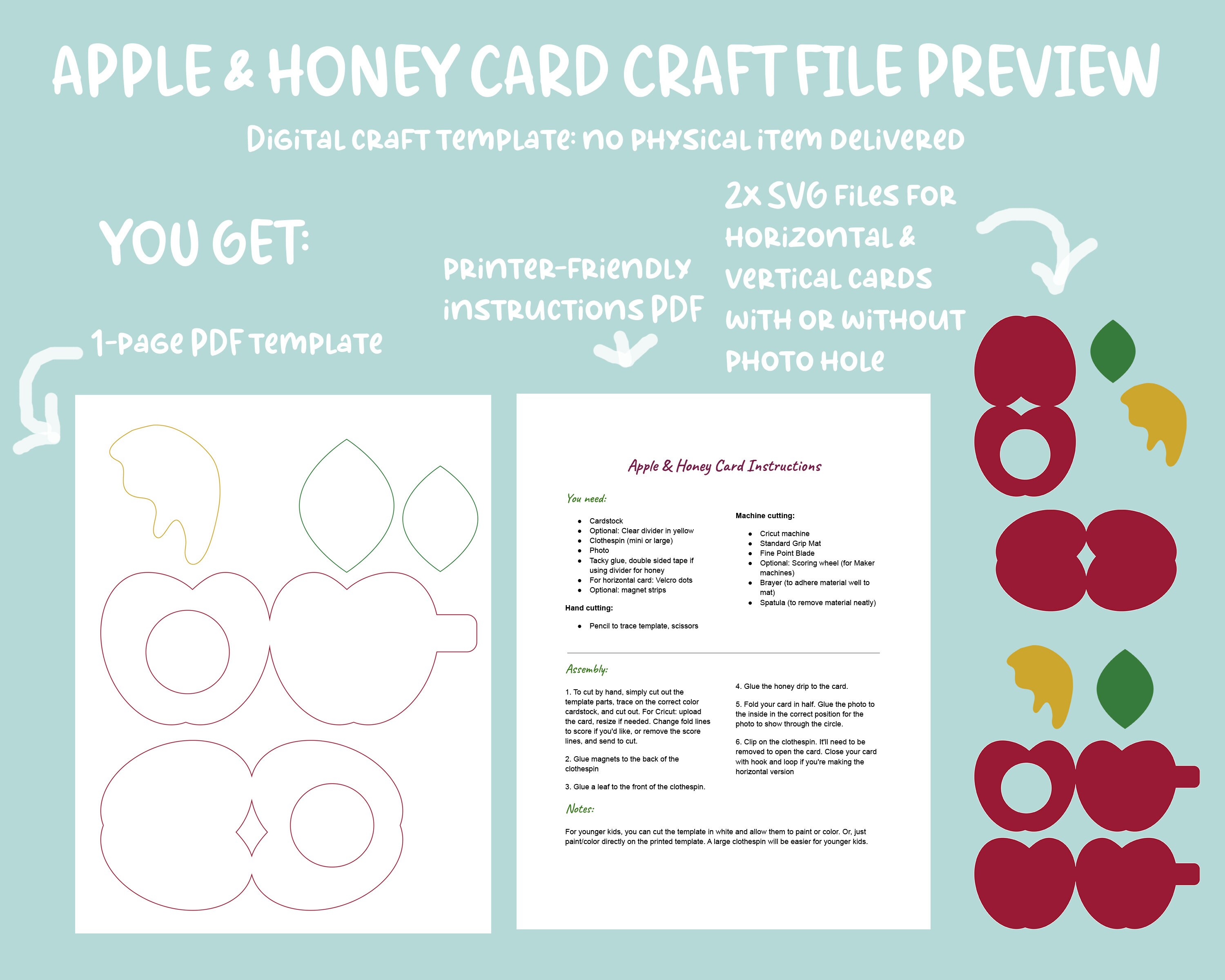 Apple Card Template | SVG for Cricut and PDF for Hand Cutting | Rosh ...