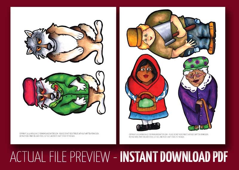 Little Red Riding Hood Puppets FULL COLOR Printable Paper Toys Puppet ...