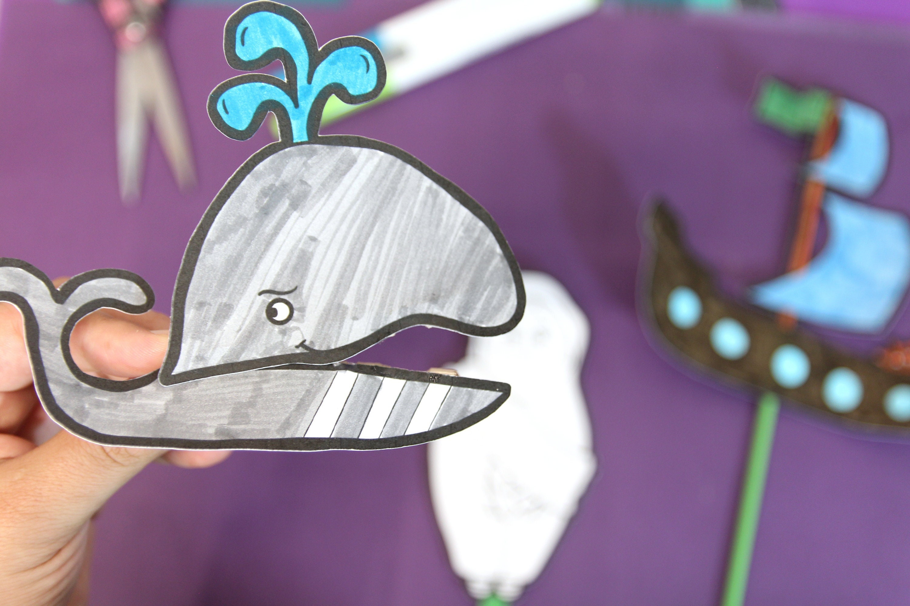 Jonah and the Whale Puppet Craft Coloring Page Version Yom Kippur ...