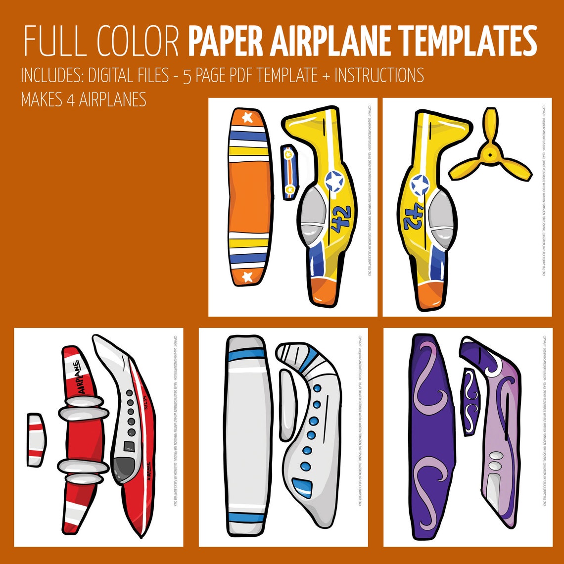 4 Styles Paper Airplanes Full Color Paper Craft Template - Etsy