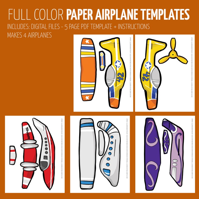4 Styles Paper Airplanes - Full Color Paper Craft Template - Paper Toy ...