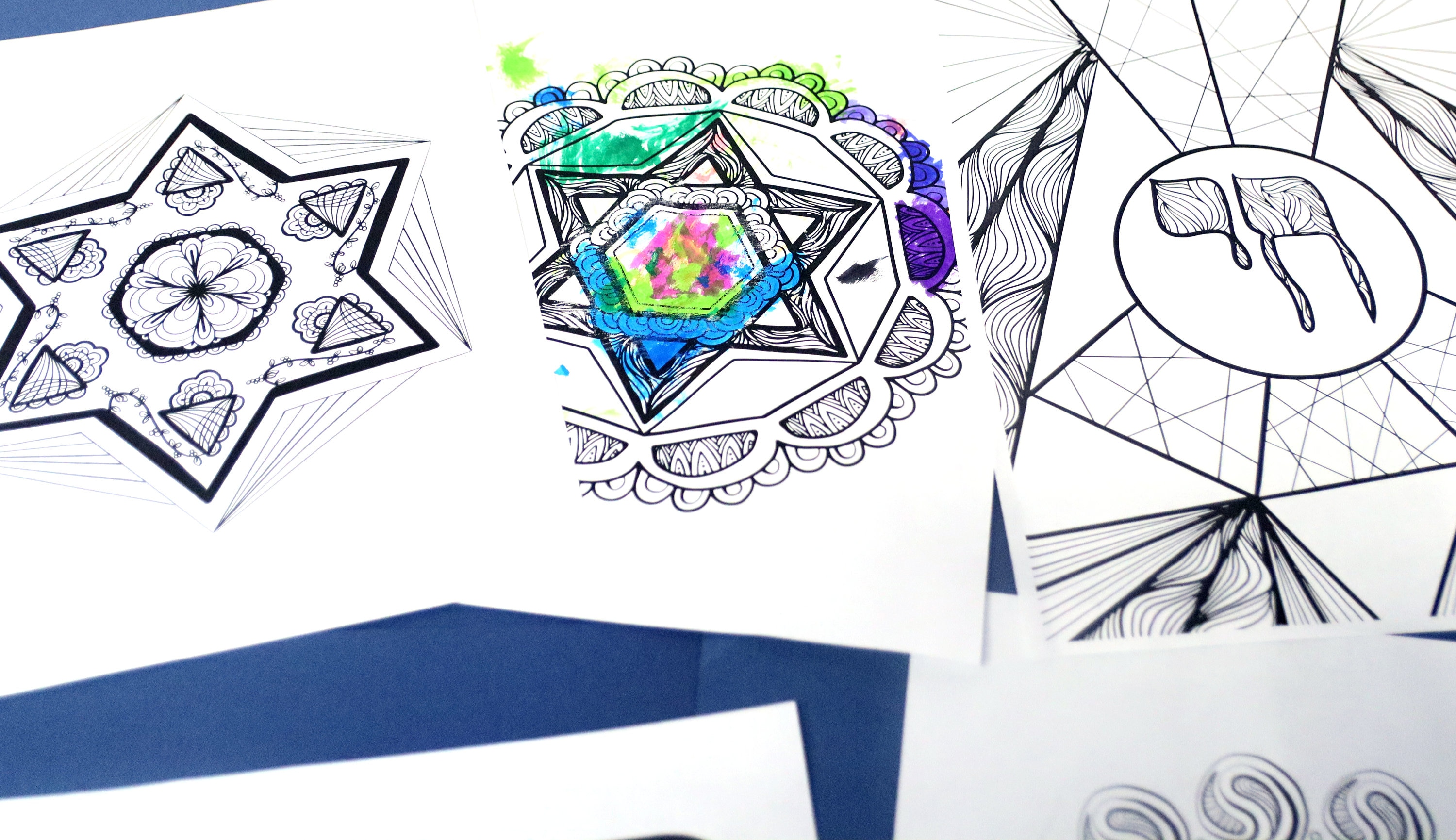 Chai and Star of David Coloring Pages for Adults | Printable Israel and ...