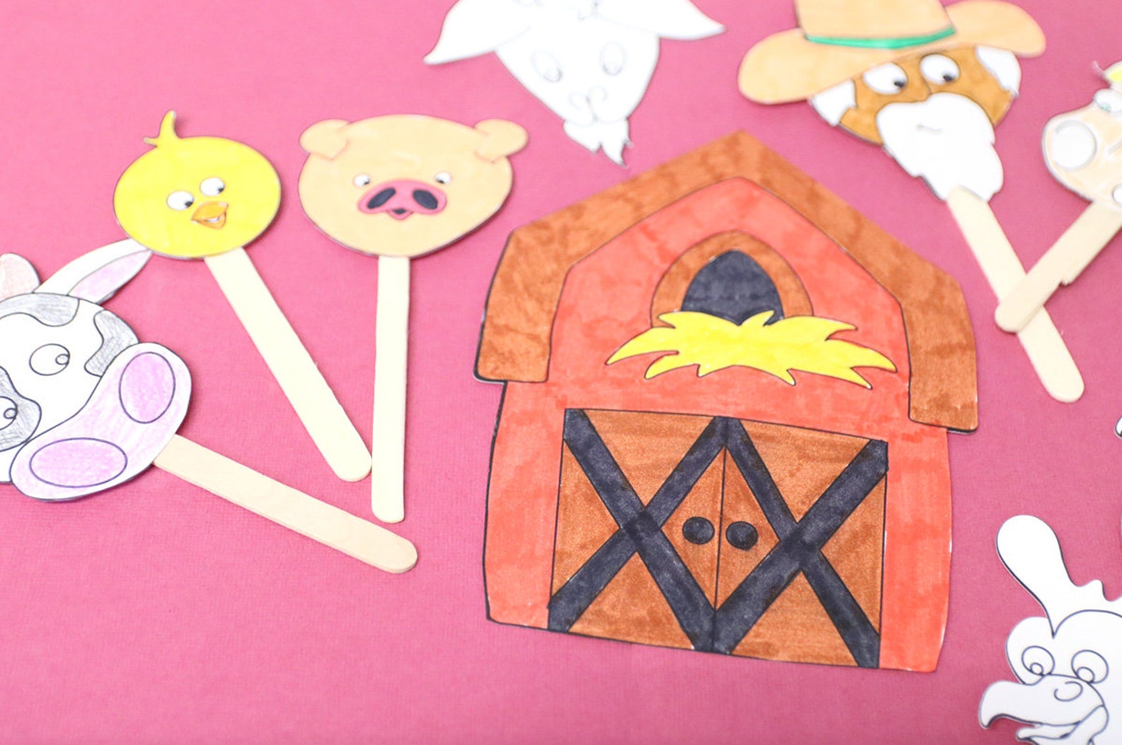 Farm Animal Stick Puppets Coloring Pages and Preschool Craft Old ...