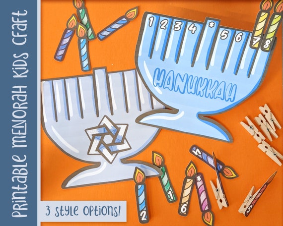 FULL COLOR Clothespin Menorah Hanukkah Craft for Kids - Printable Paper ...