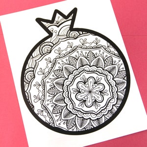 6 Pomegranate Coloring Pages for Adults | Printable Rosh Hashanah and ...