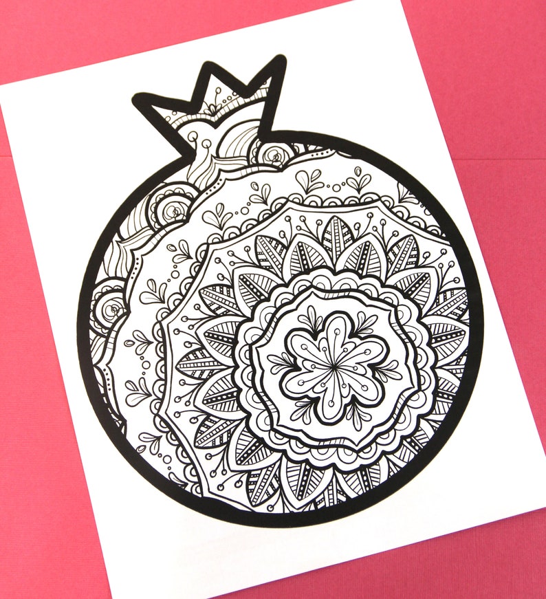 6 Pomegranate Coloring Pages for Adults | Printable Rosh Hashanah and ...