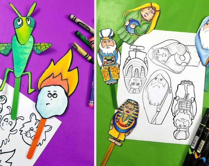 Passover Puppets PUPPETS Coloring Pages Duo - Printable Pesach ...