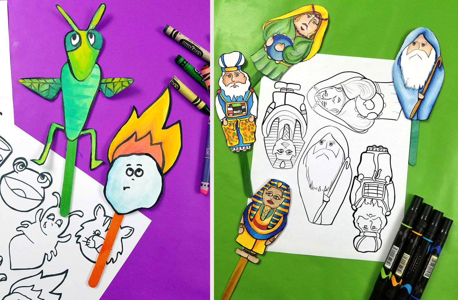 Passover Puppets PUPPETS Coloring Pages Duo - Printable Pesach ...