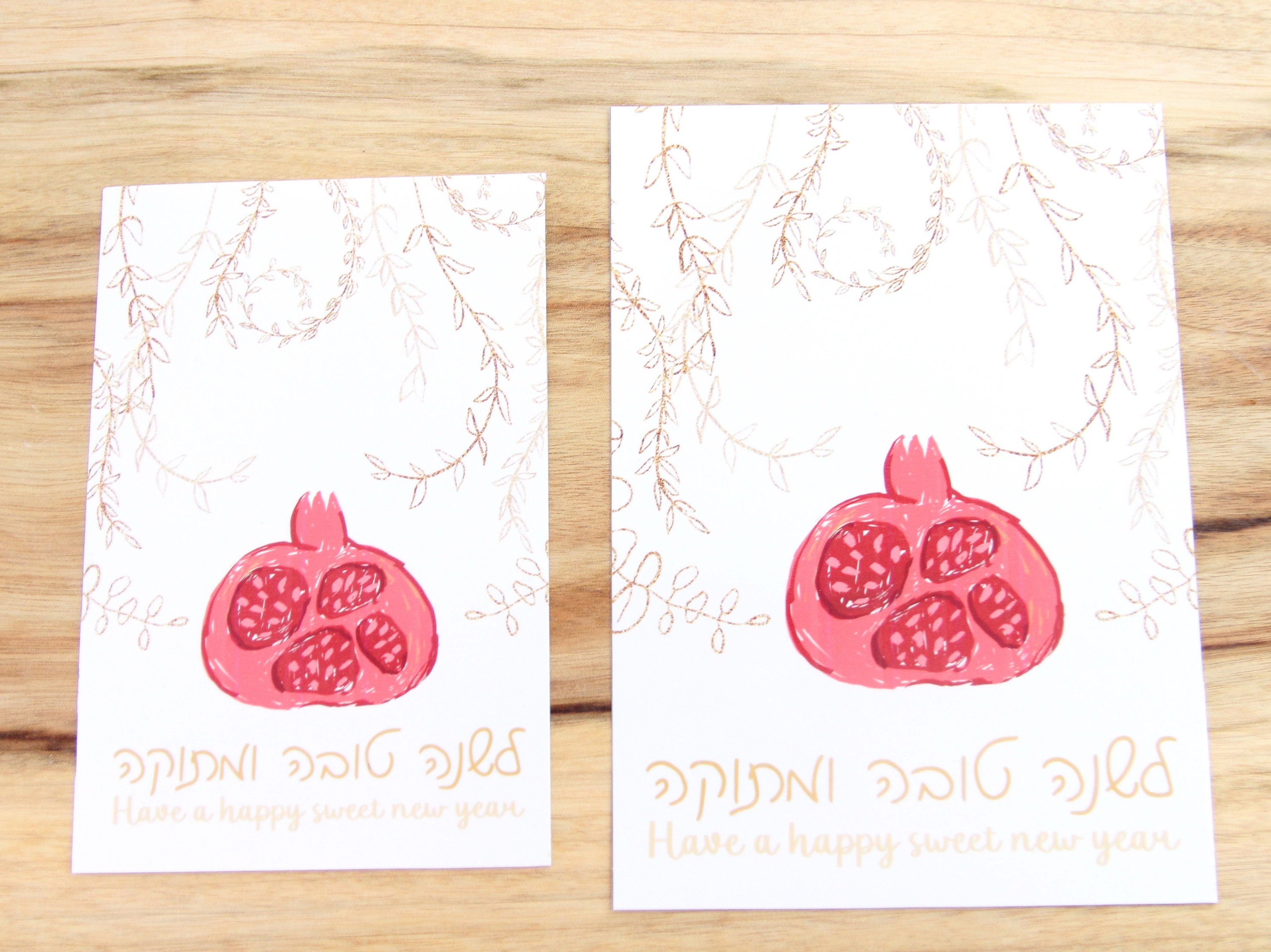 Illustrated Printable Rosh Hashanah Cards | Hebrew and English Shana ...
