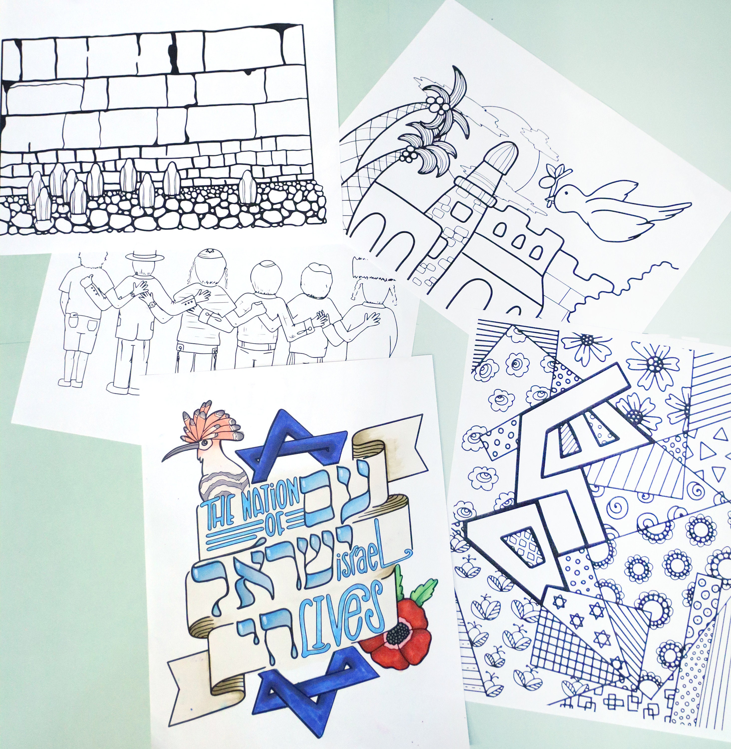 Shalom Peace & Unity Coloring Pages for Adults Printable Israel and ...