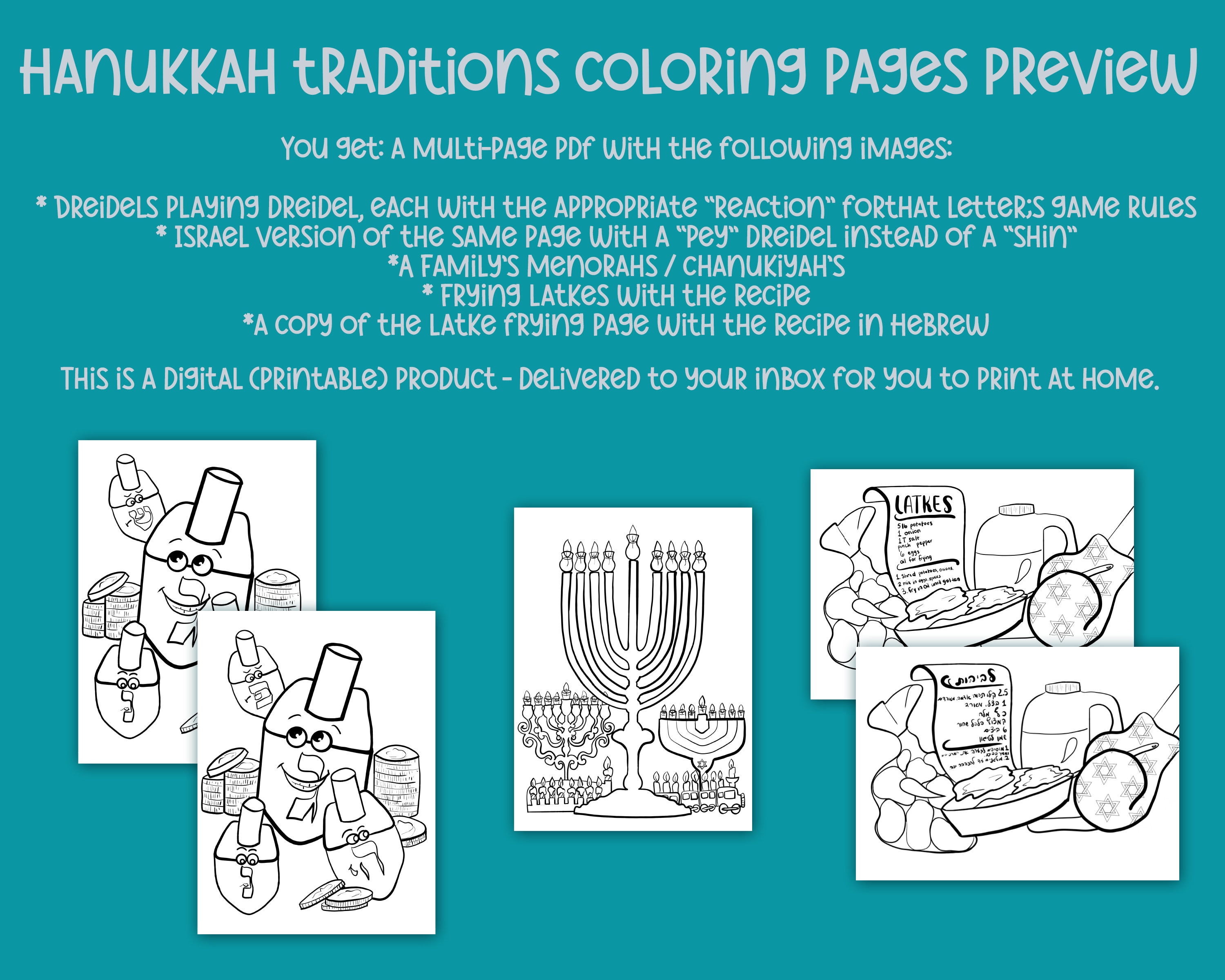 Chanukah Coloring Pages Hanukkah Traditions Coloring Pages - Etsy