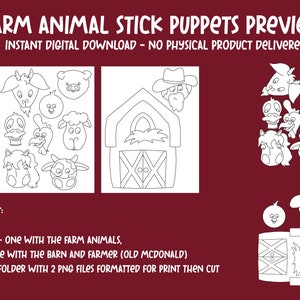 Farm Animal Stick Puppets | Coloring Pages and Preschool Craft | Old ...