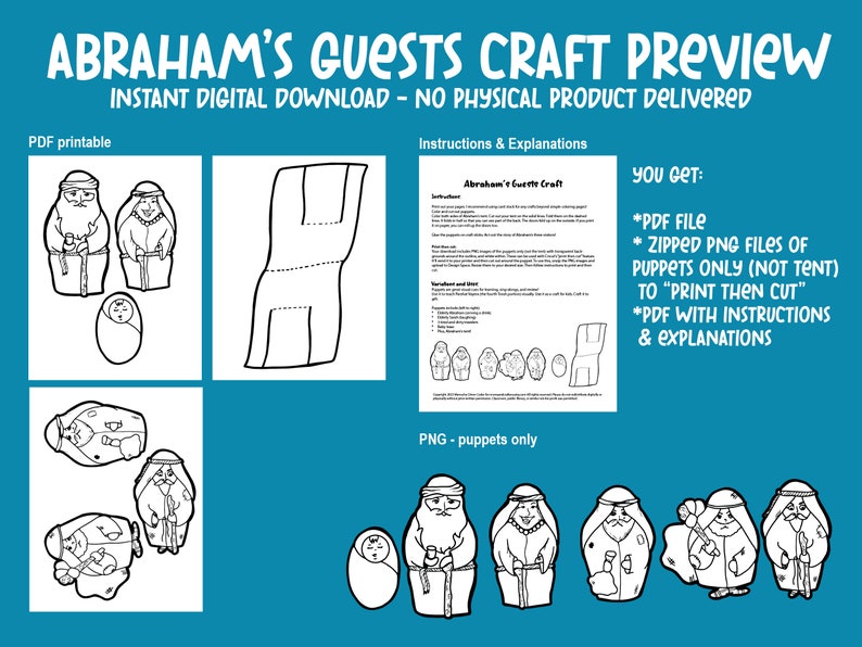 Vayera Parsha Craft | Abraham's Three Guests Puppets and Tent Template ...
