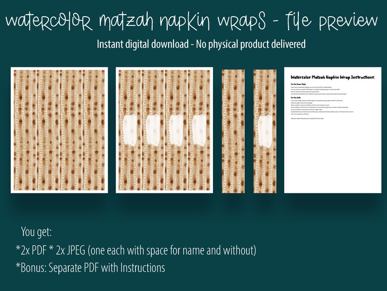 Printable Paper Passover Napkin Rings Watercolor Matzah - Etsy