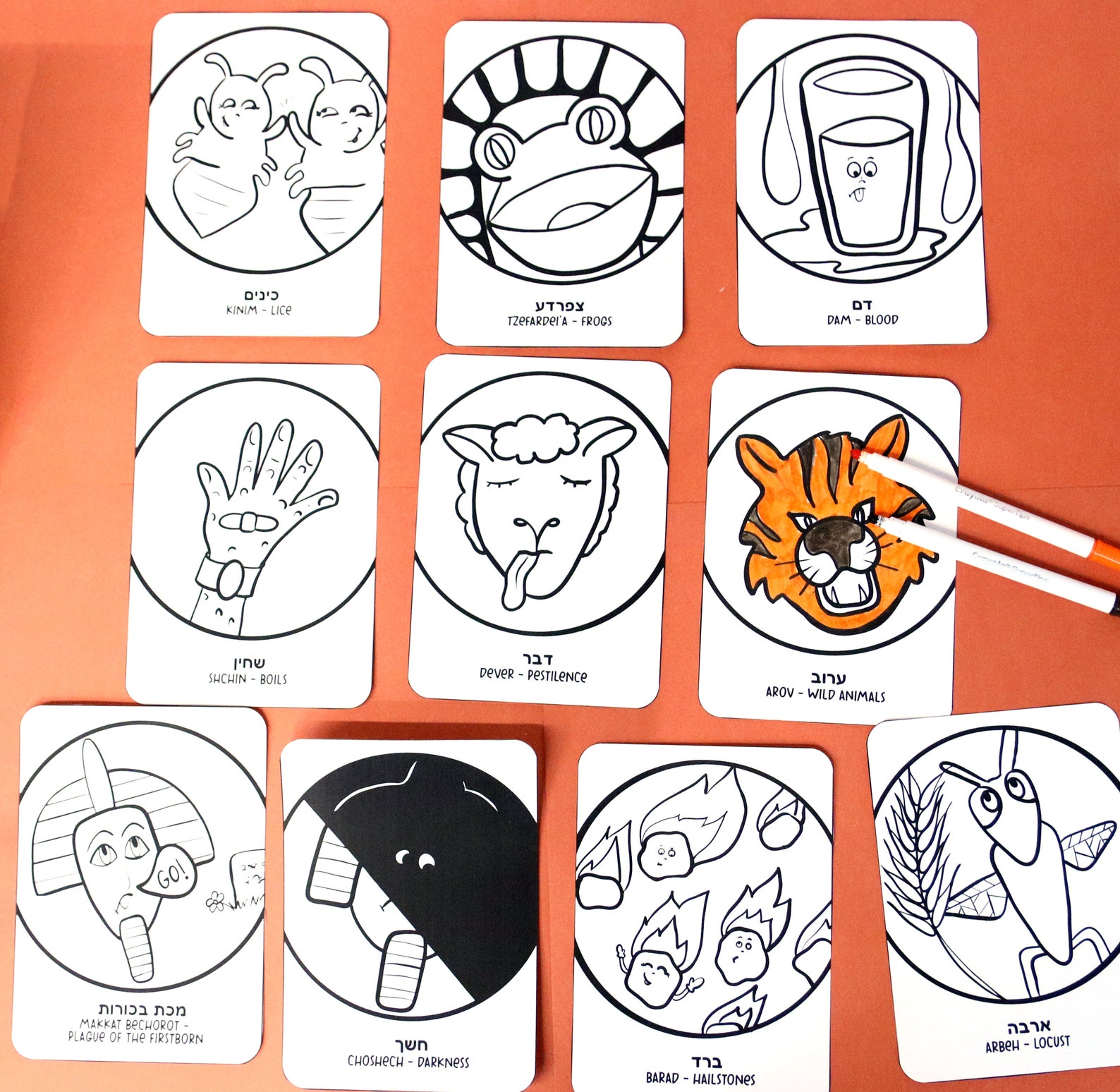 COLOR-IN Ten Plagues Flash Cards Passover Craft for - Etsy
