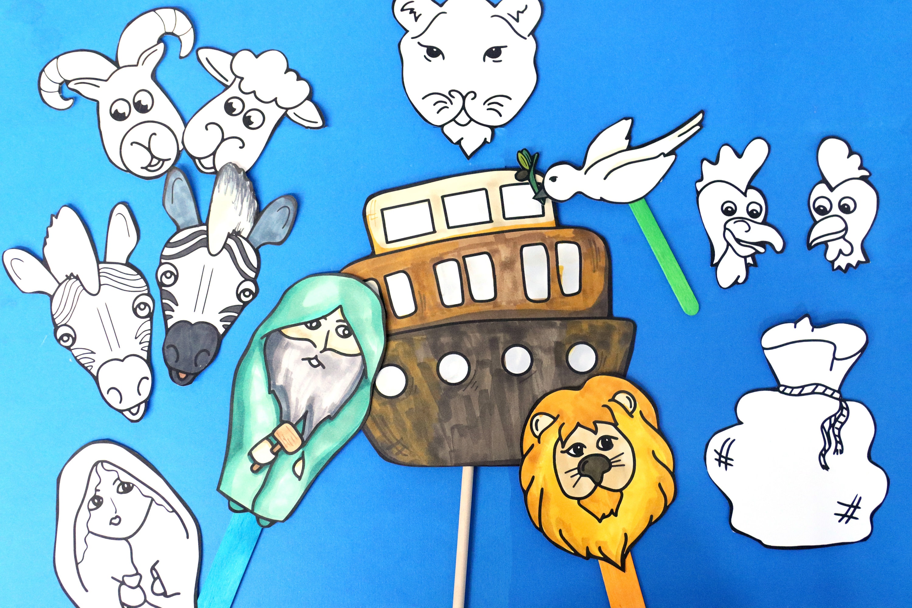 Noah's Ark Puppets Printable Crafts & Coloring Pages for Parshat Noach ...