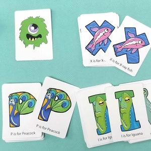 Alphabet Cards Game Printable ABC Animals Old Maid Memory Matching and ...