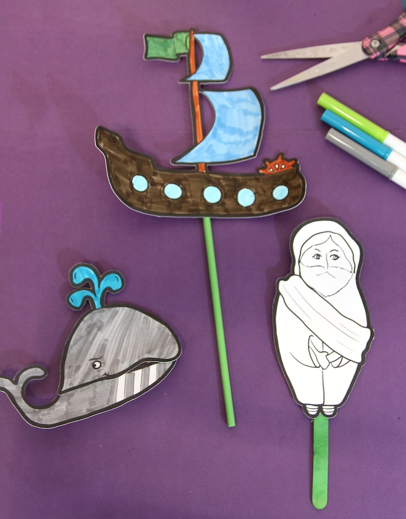Jonah and the Whale Puppet Craft Coloring Page Version Yom - Etsy