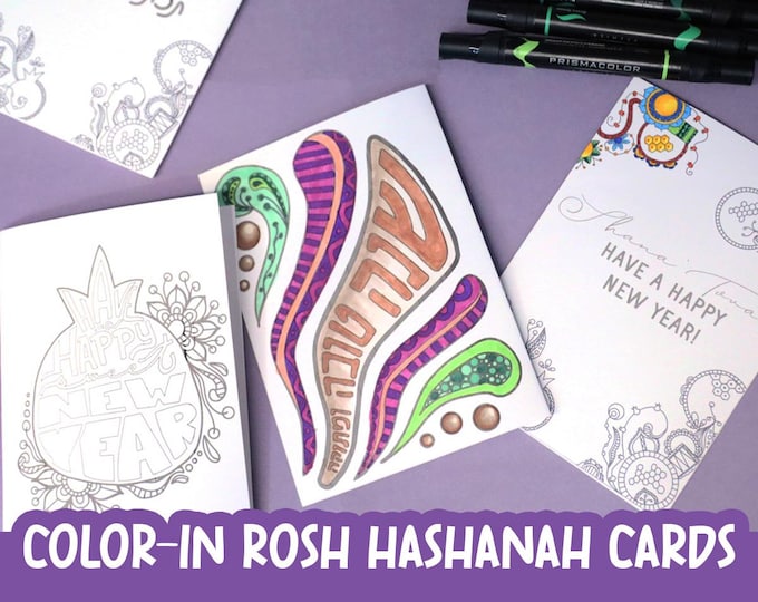 Rosh Hashanah Cards to Color. 3 Coloring Pages of Shana Tova Cards ...