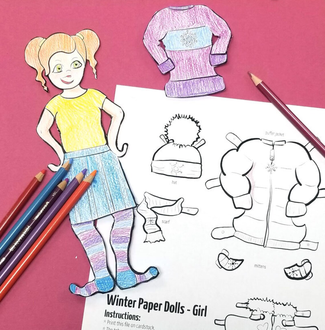Printable Paper Dolls Winter Girl coloring Pages Color-in | Etsy