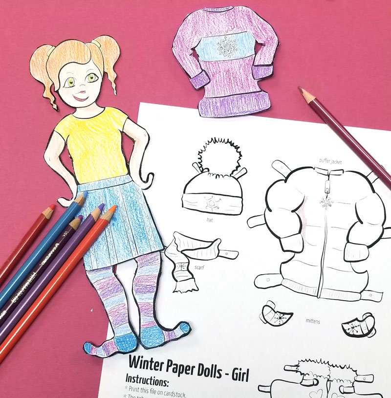 Printable Paper Dolls Winter Girl coloring Pages Color-in - Etsy