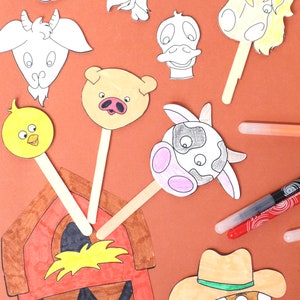 Farm Animal Stick Puppets | Coloring Pages and Preschool Craft | Old ...