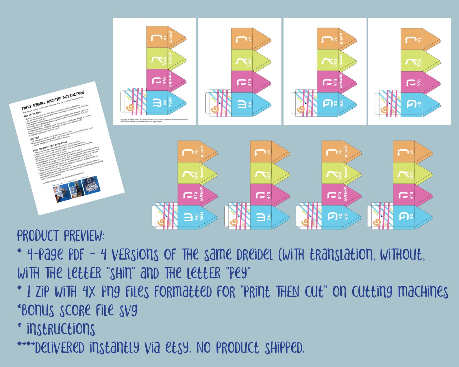 BUNDLE 3 Paper Dreidels Hanukkah Party Favors | Printable Chanukah ...