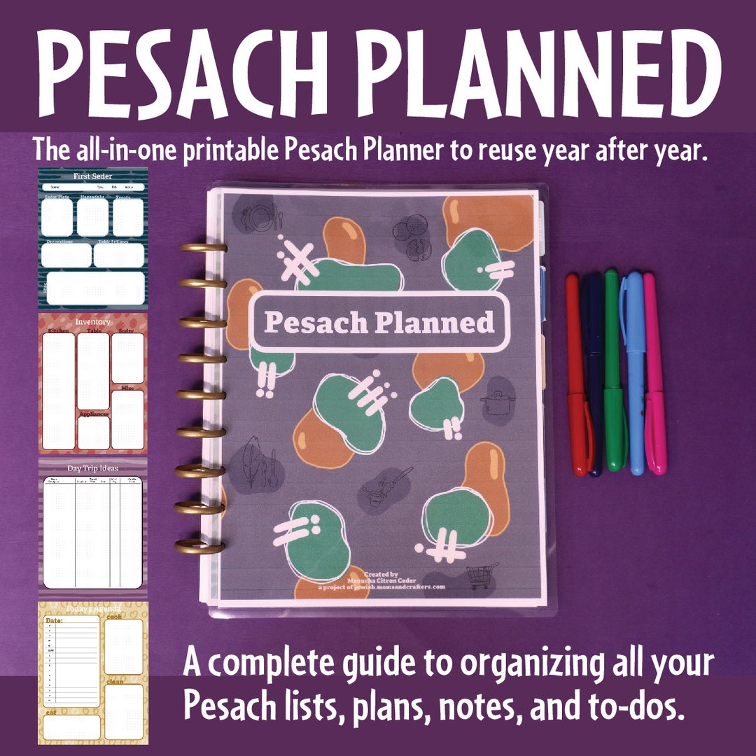 Pesach Planned | Printable Passover Planner With Dot Grid Guides | Menu ...