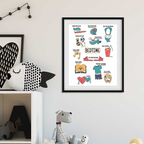 PRINTABLE Bedtime Routine Chart Poster - DIGITAL PDF wall art - Fun ...