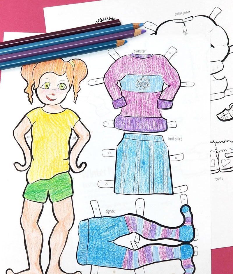 Printable Paper Dolls Winter Girl coloring Pages Color-in Paper Craft ...