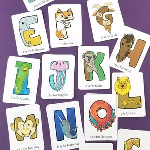 Alphabet Cards Game - Printable ABC Animals Old Maid Memory Matching ...