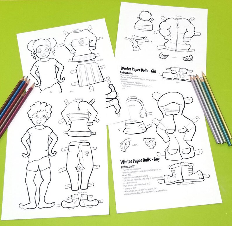Printable Paper Dolls DUO Boy and Girl Winter Coloring Pages Paper ...