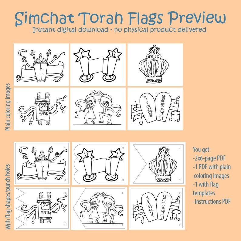Simchat Torah Flags | DIY Torah Themed Jewish Flags | Coloring Pages ...