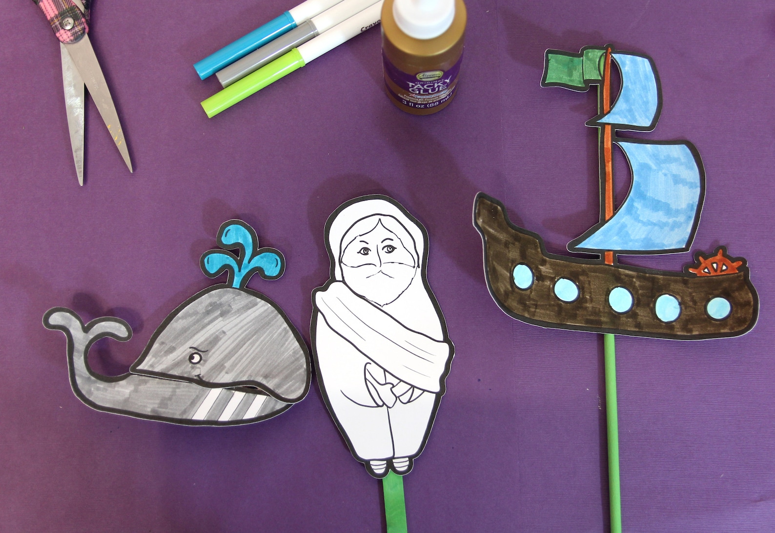 Jonah and the Whale Puppet Craft Coloring Page Version Yom - Etsy