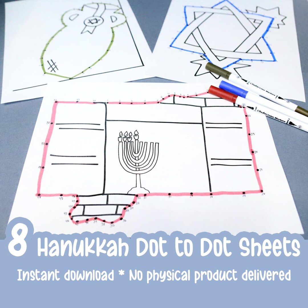 Hanukkah Dot to Dot Printable Worksheets for Kids | Printable Chanukah ...