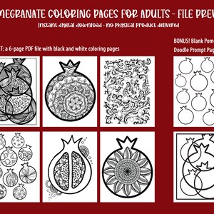6 Pomegranate Coloring Pages for Adults | Printable Rosh Hashanah and ...