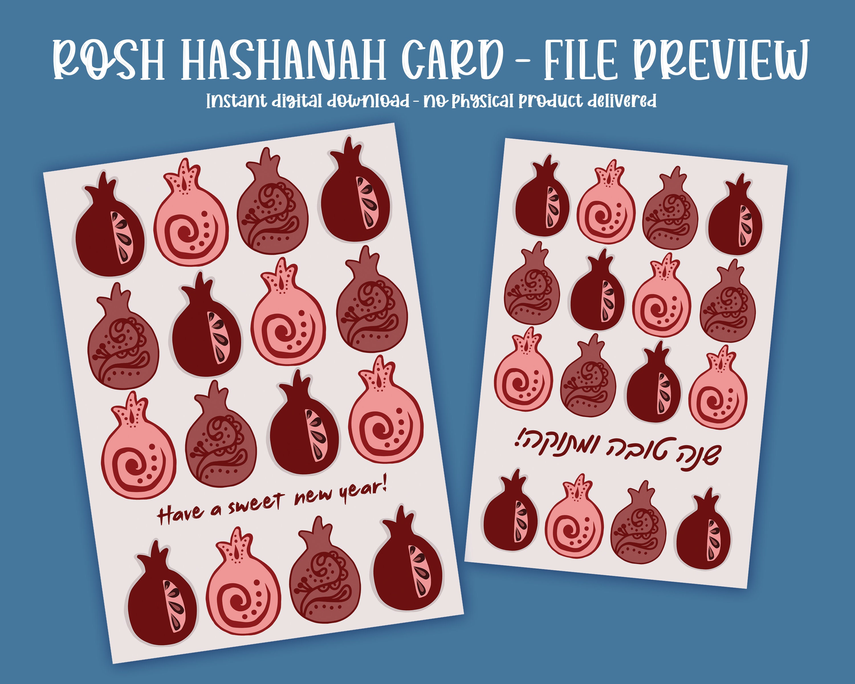 Printable Rosh Hashanah Cards Hebrew and English Shana Tovah Cards in ...