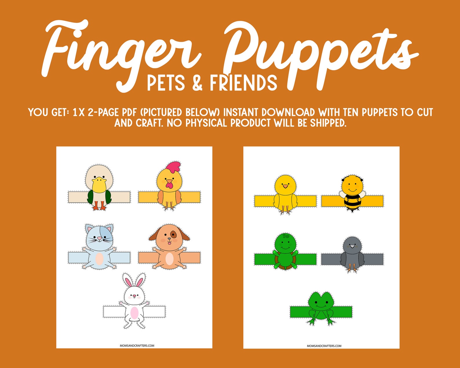 10 Pets & Friends Animal Finger Puppets - FULL COLOR Printable Paper ...