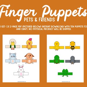 10 Pets & Friends Animal Finger Puppets - FULL COLOR Printable Paper ...