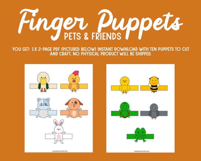 10 Pets & Friends Animal Finger Puppets - FULL COLOR Printable Paper ...