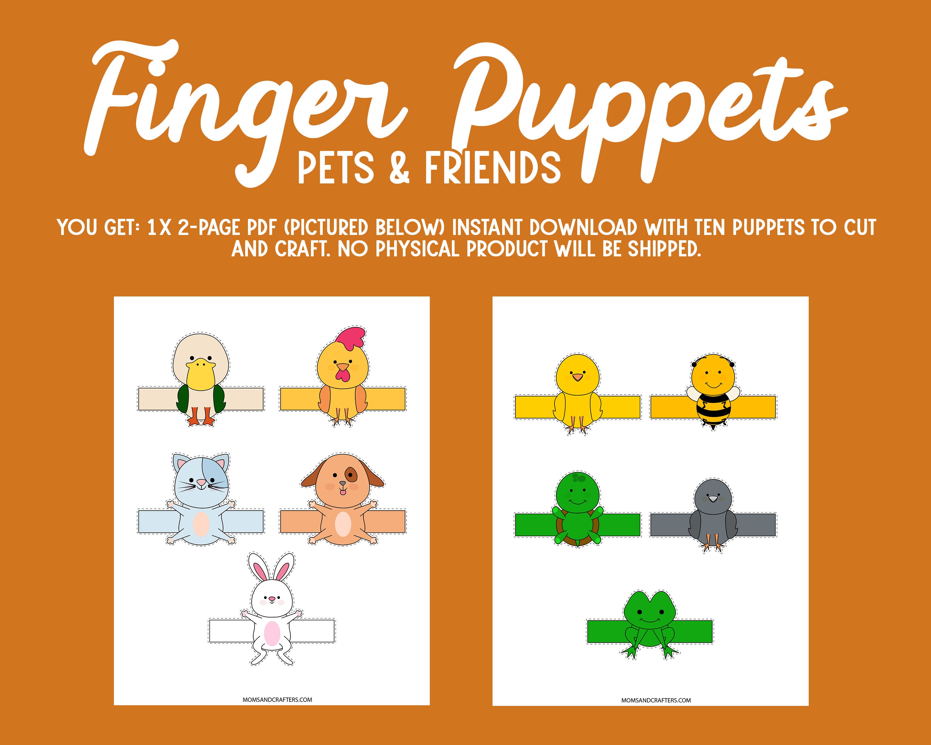 10 Pets & Friends Animal Finger Puppets FULL COLOR Printable Paper Toys ...