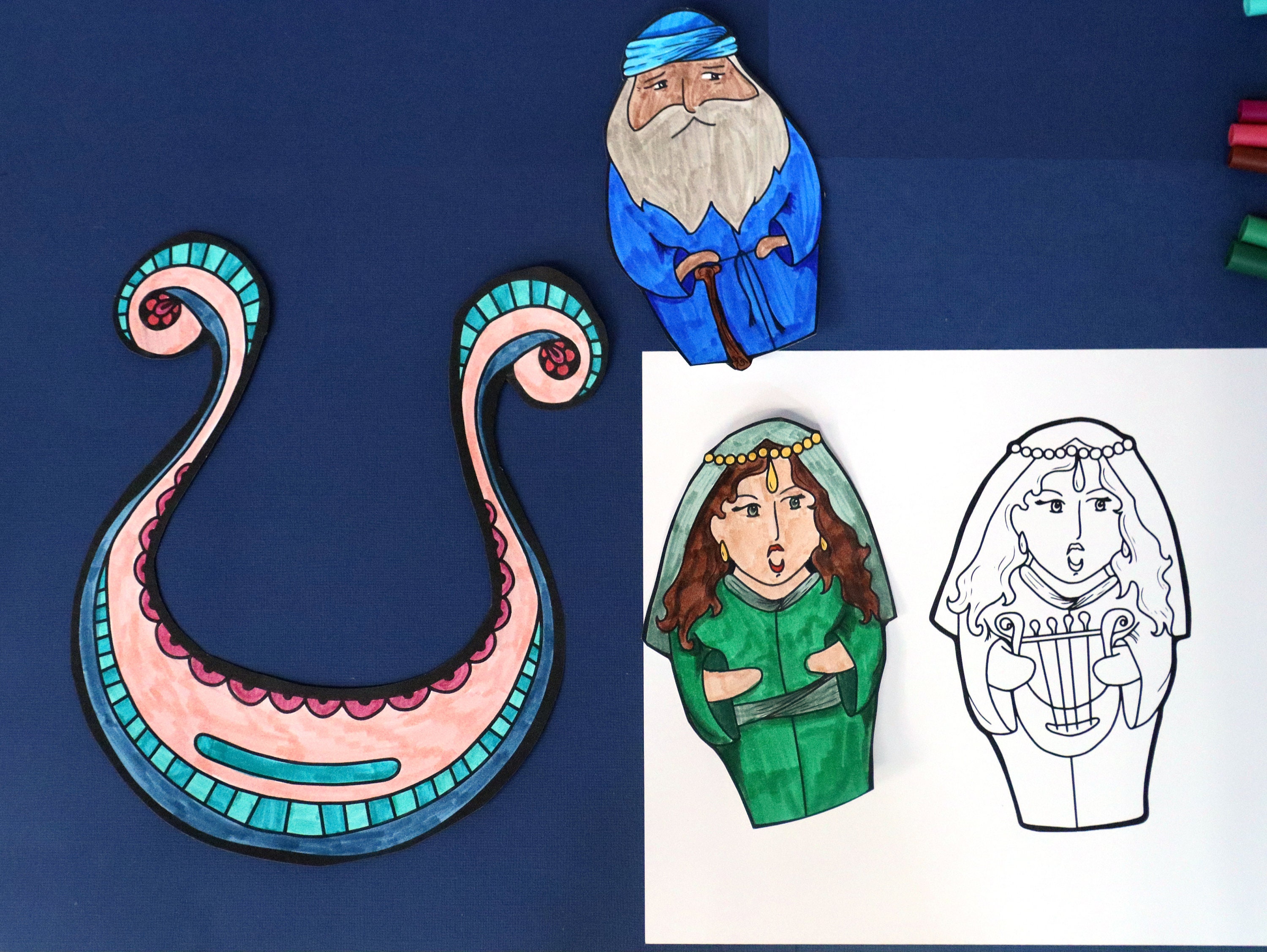 Serah's Lyre Craft | Printable Serach Bat Asher Puppets Coloring Pages ...