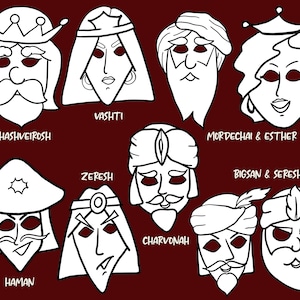 9 PURIM Mask Templates and Coloring Pages - Purim Story Characters ...
